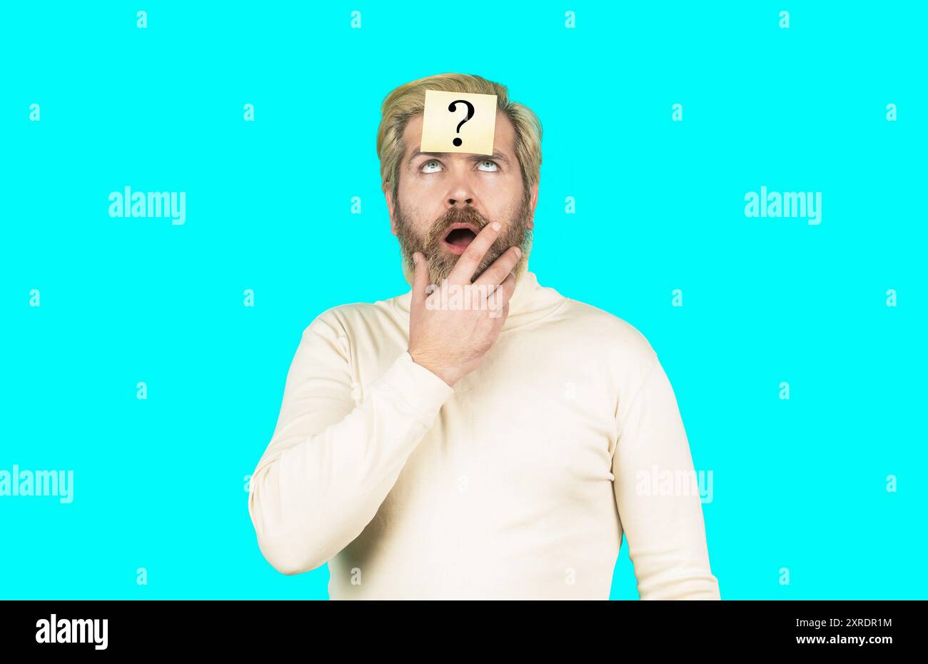 Paper notes with question marks. Beard man question mark in head ...