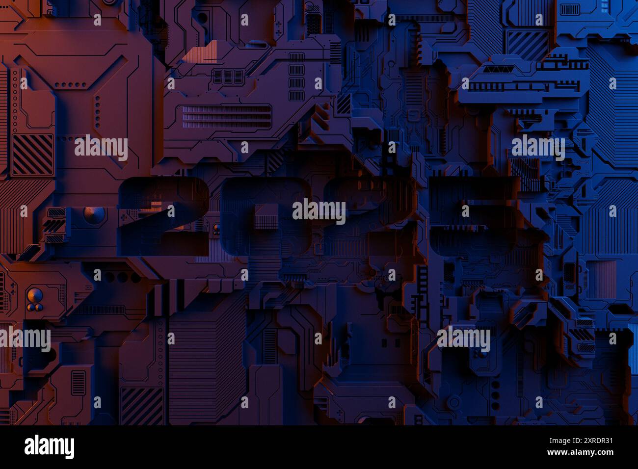 3D illustration Abstract geometric tech pattern with futuristic tech ...