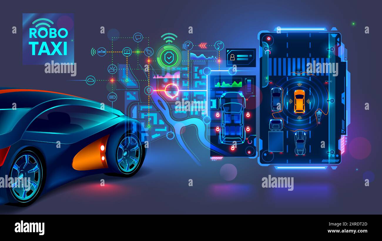 Autonomous vehicle car or taxi technology concept. Autonomous car ...