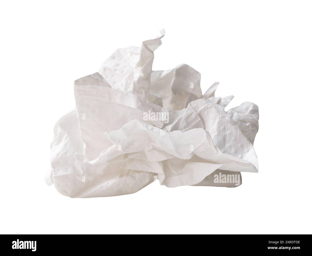 White crumpled tissue paper ball after use is isolated on white ...
