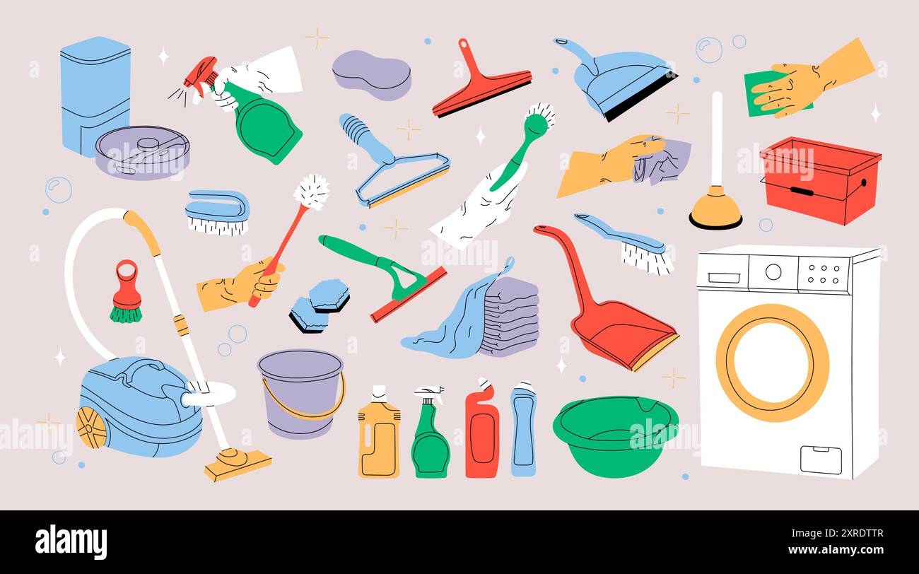 House cleaning supplies cartoon hi-res stock photography and images - Alamy