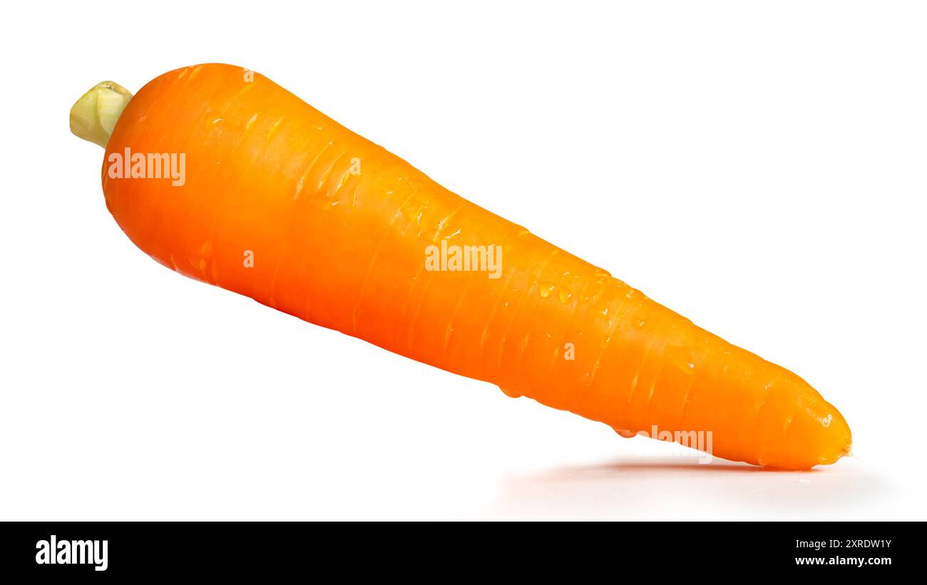 Side view of orange carrot root is isolated on white background with ...