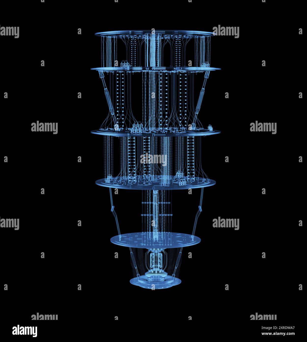 3d rendering x-ray or blue transparent quantum computer machine ...