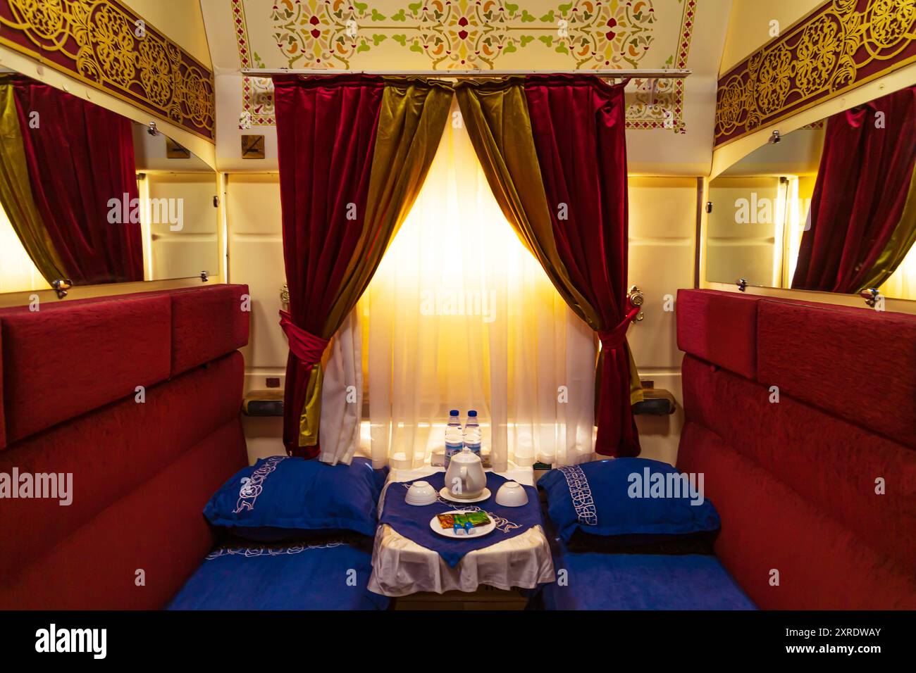 Lux compartment of the Silk Road Orient Express passenger train. Khiva ...