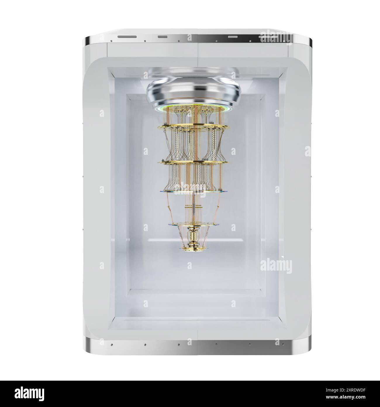 3d rendering quantum computer machine in shield capsule isolated on ...