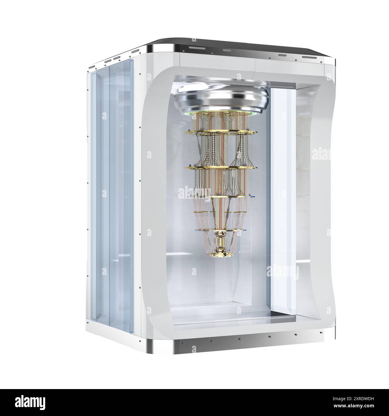 3d rendering quantum computer machine in shield capsule isolated on ...