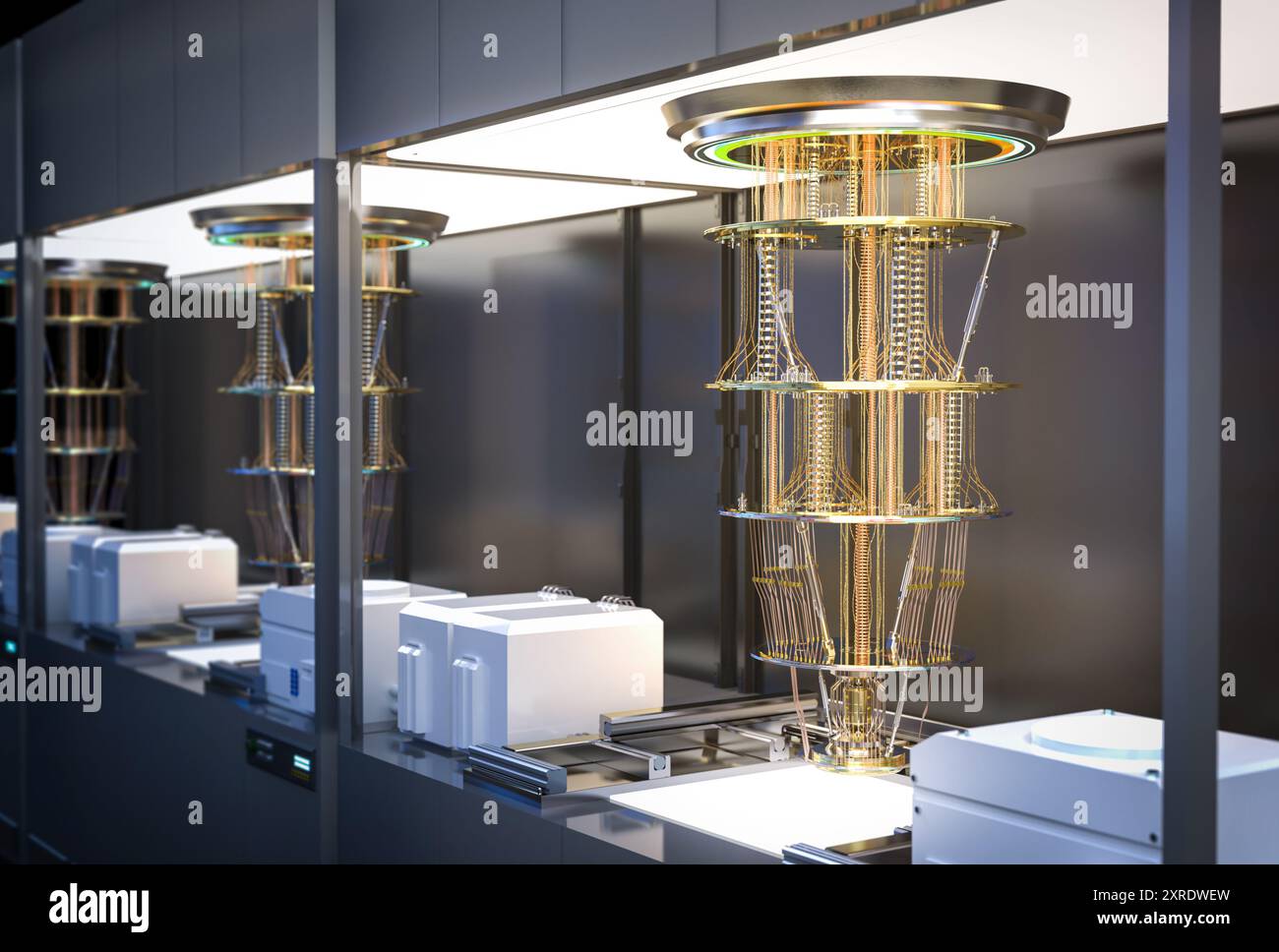 3d rendering group of quantum computer machines in shields Stock Photo ...