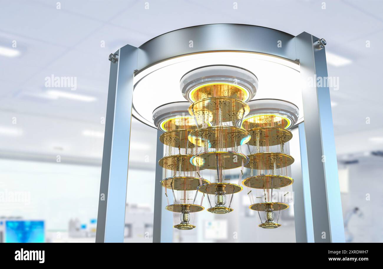3d rendering quantum computer machine in shield capsule place in ...