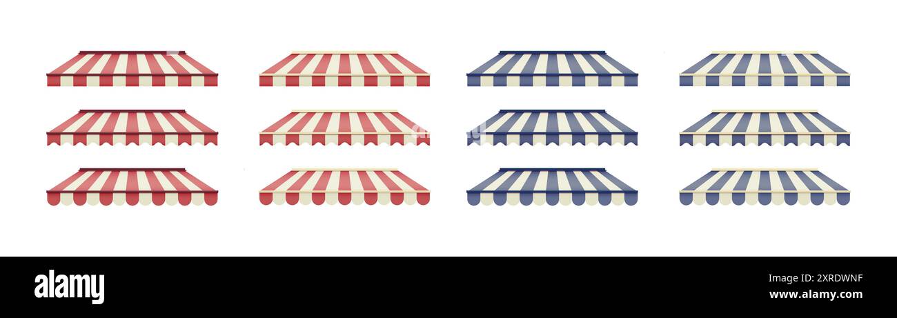 Set of striped awning for cafe. Striped shop canopy. Store or cafe ...