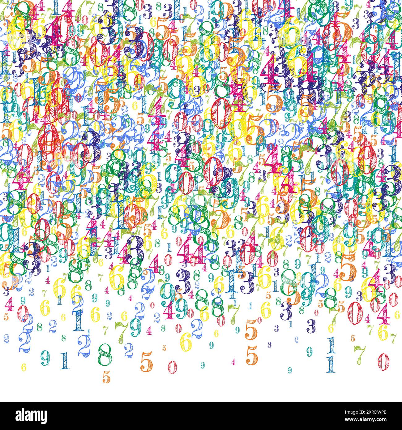 School math notebook cover. Colorful childish numbers floating in the ...