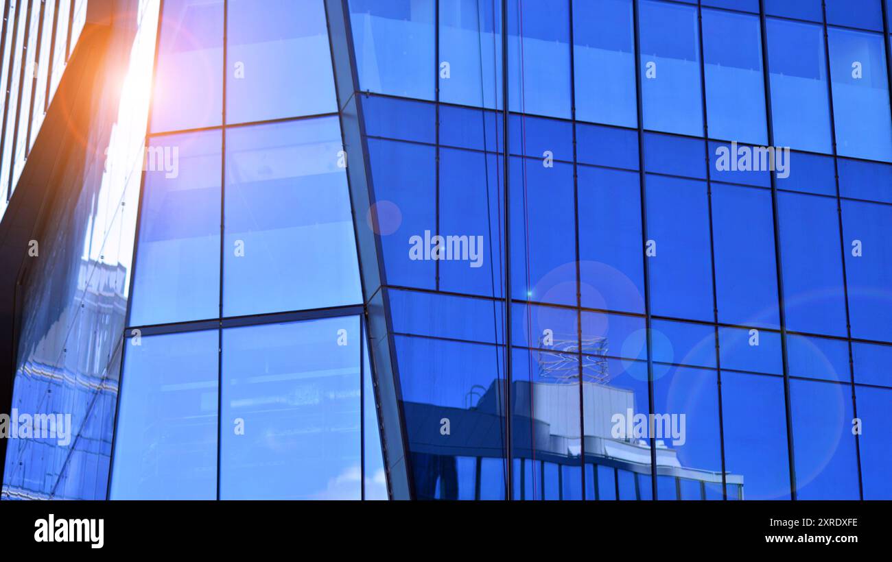 Modern sustainable glass office buildings. Exterior view of corporate ...