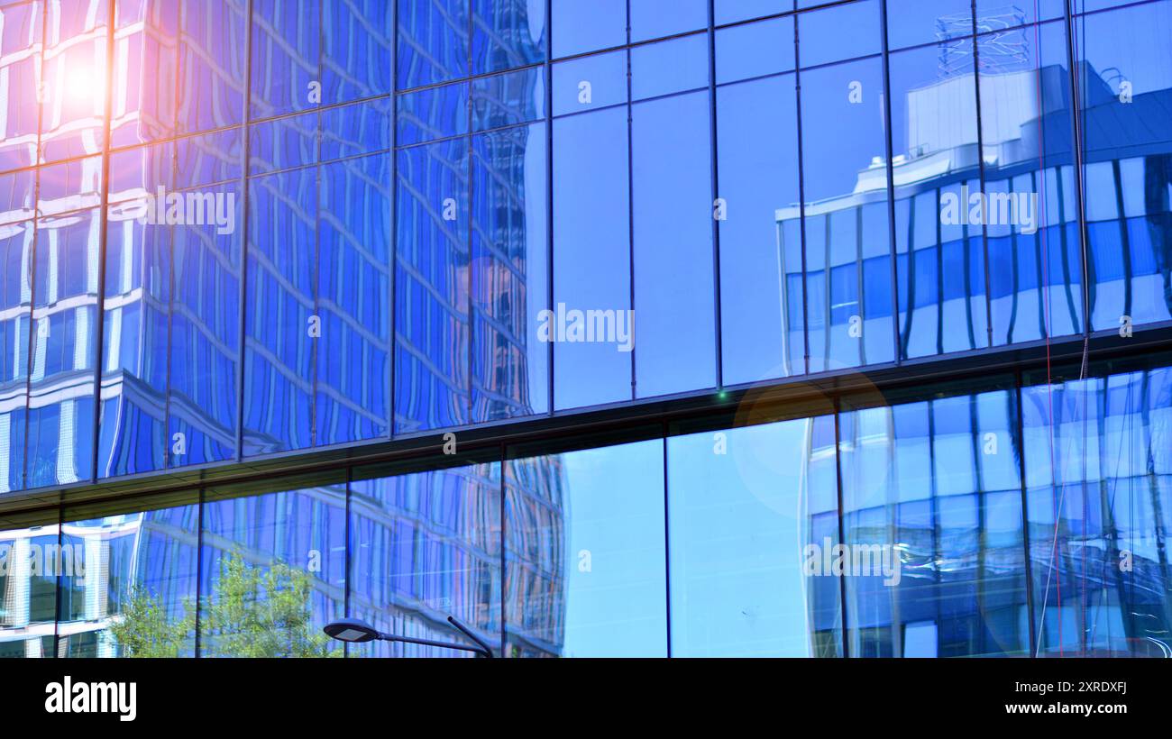 Modern sustainable glass office buildings. Exterior view of corporate ...