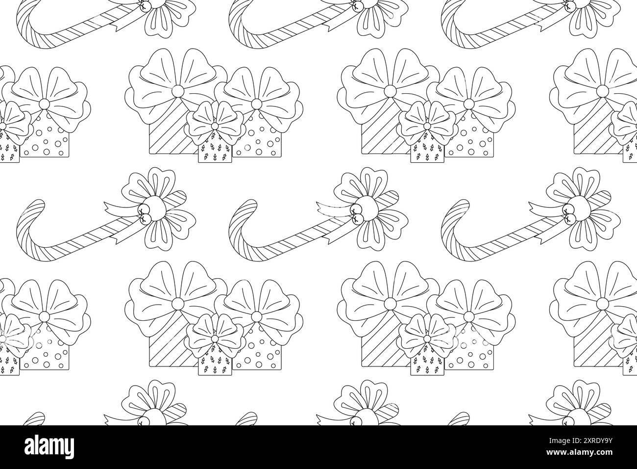 Festive Christmas coloring page featuring gifts and candy canes ...