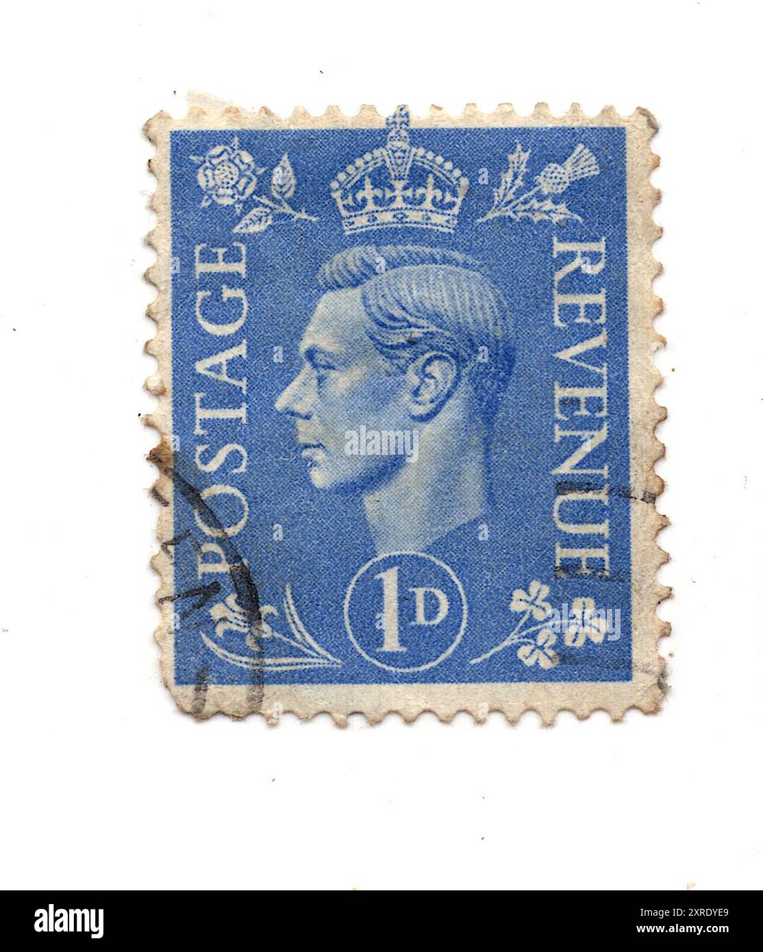A vintage king George VI postage stamp from Great Britain on a white ...