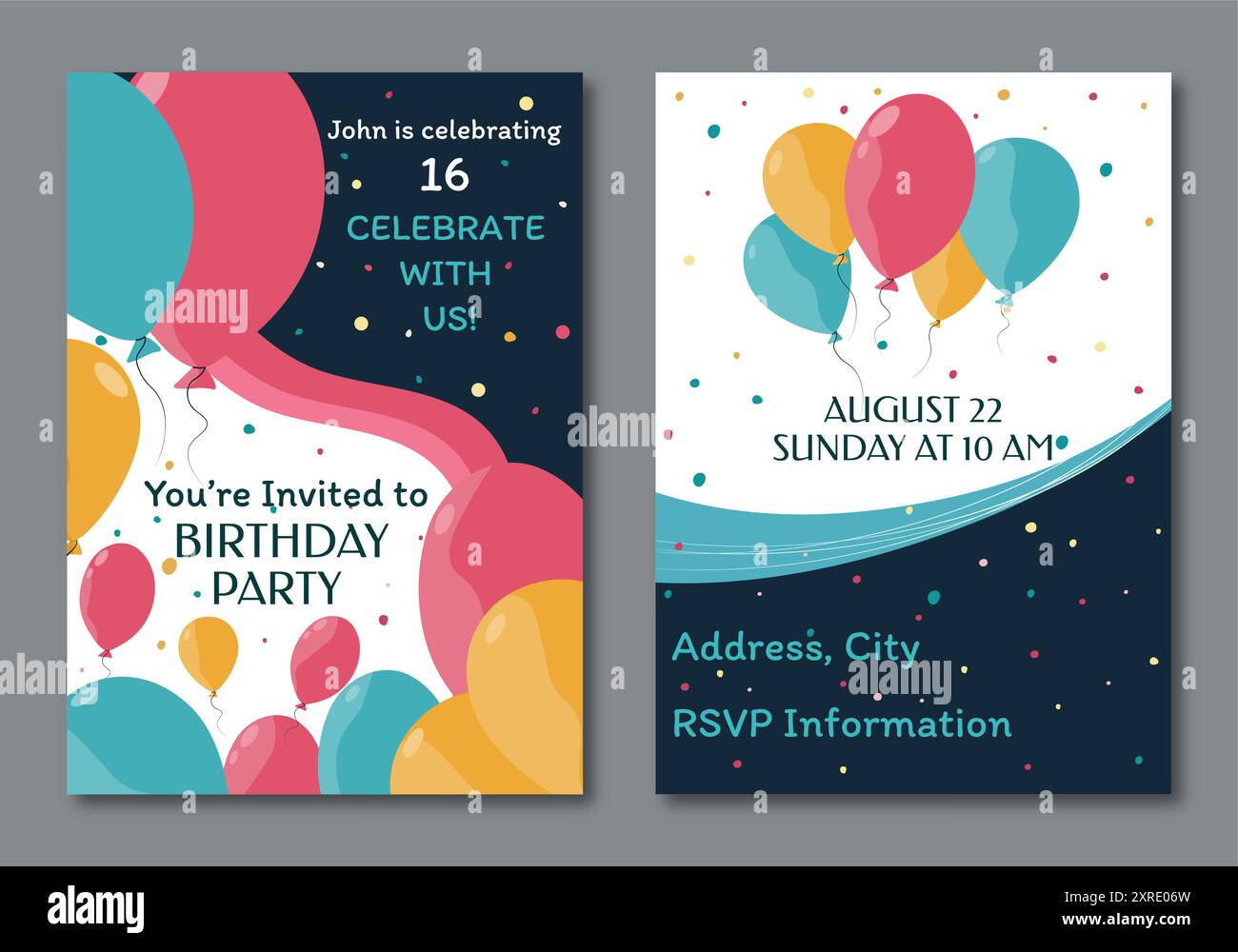 Birthday invitation. Double sided invitation with balloons. Invitation ...