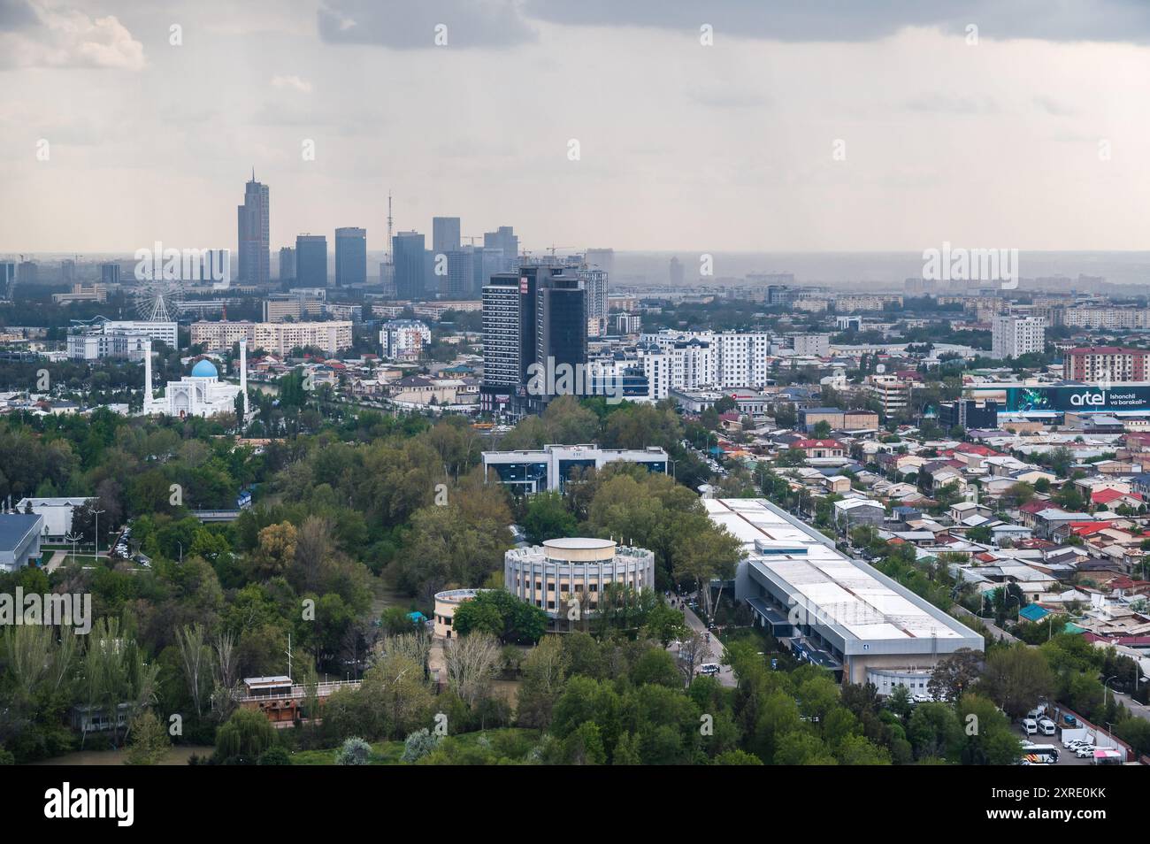 Aerial top view above drone of city Tashkent and skyscrapers from ...