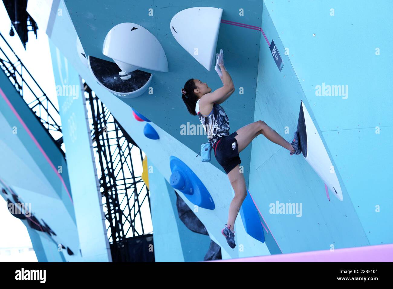 Seo Chaehyun of Korea competes in the women's boulder and lead, boulder ...