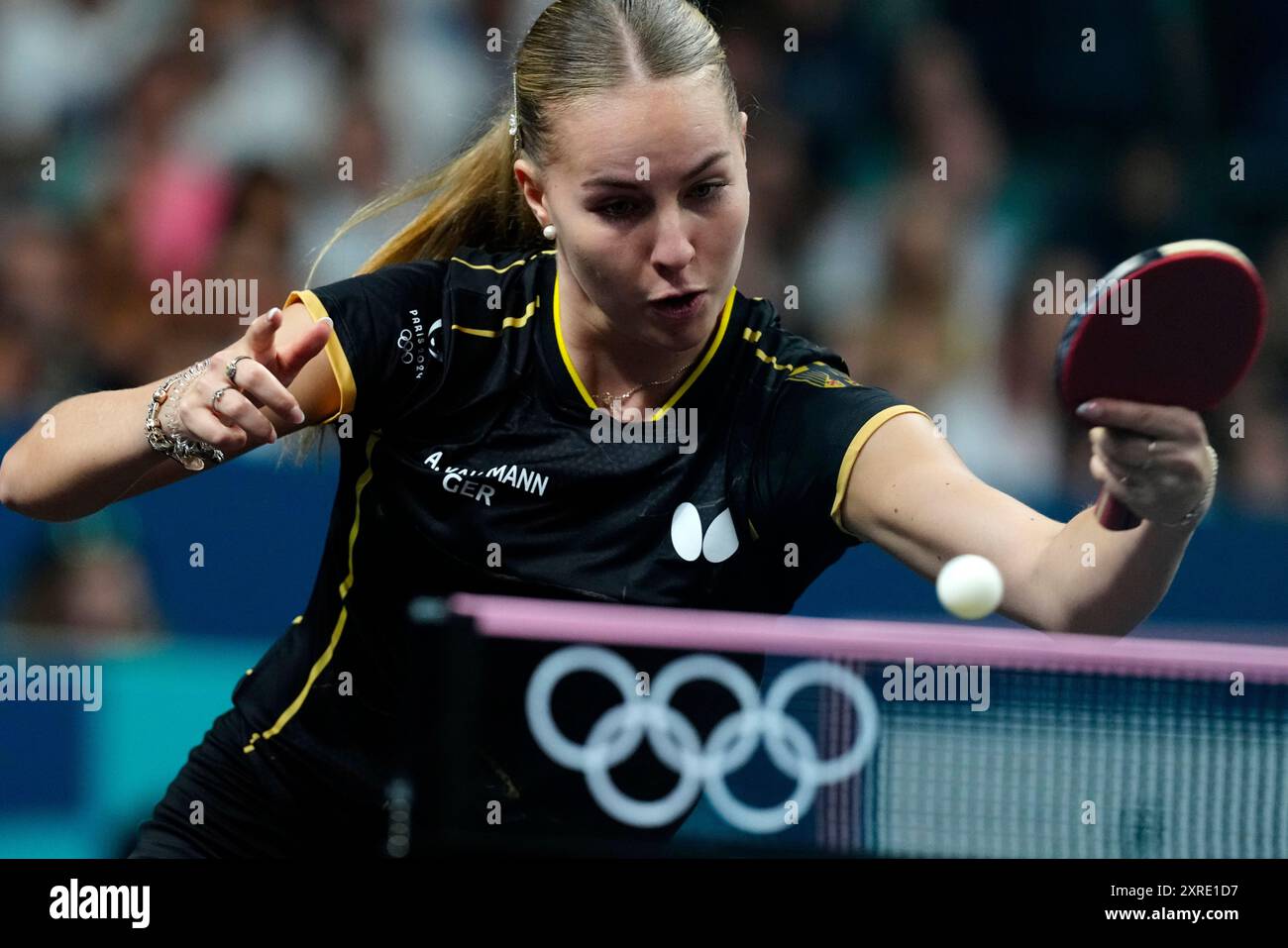 Germany's Annett Kaufmann plays against South Korea's Lee Eunhye during ...