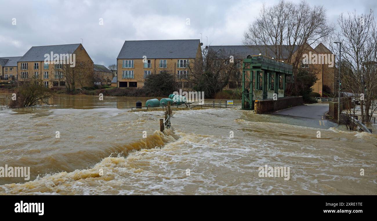 Flooding river Ouse causing bridge and road to be shut off Stock Photo ...