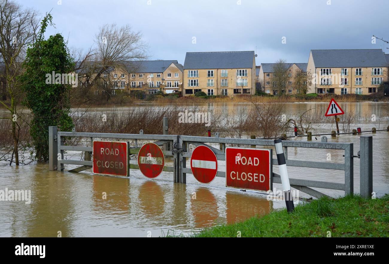 Flooding river Ouse causing bridge and road to be shut off Stock Photo ...