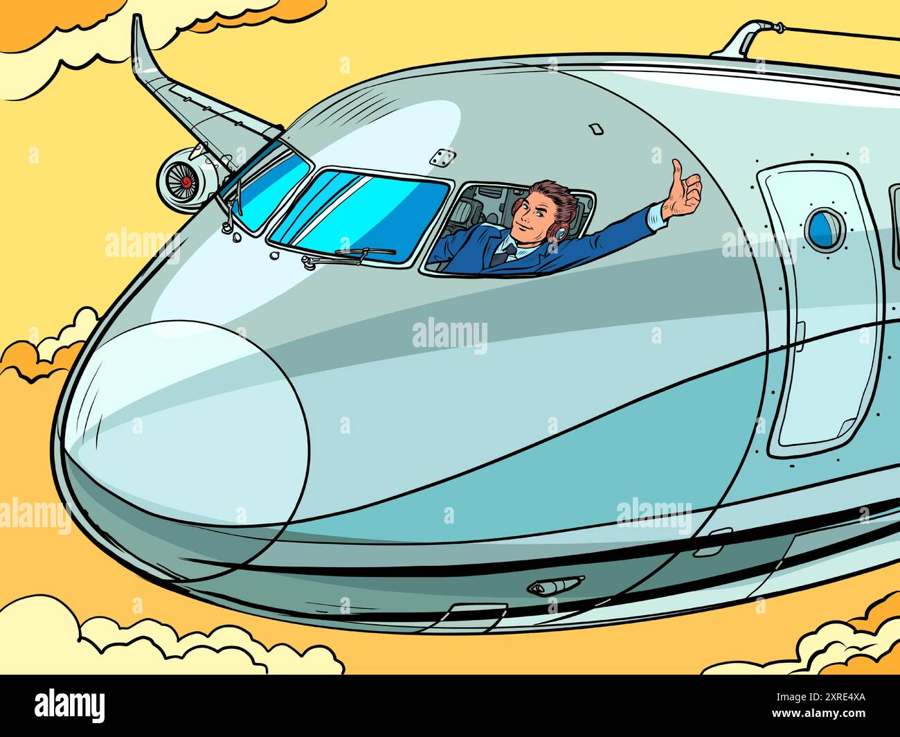 The pilot shows a thumbs up from the airplane cockpit. Safe and ...