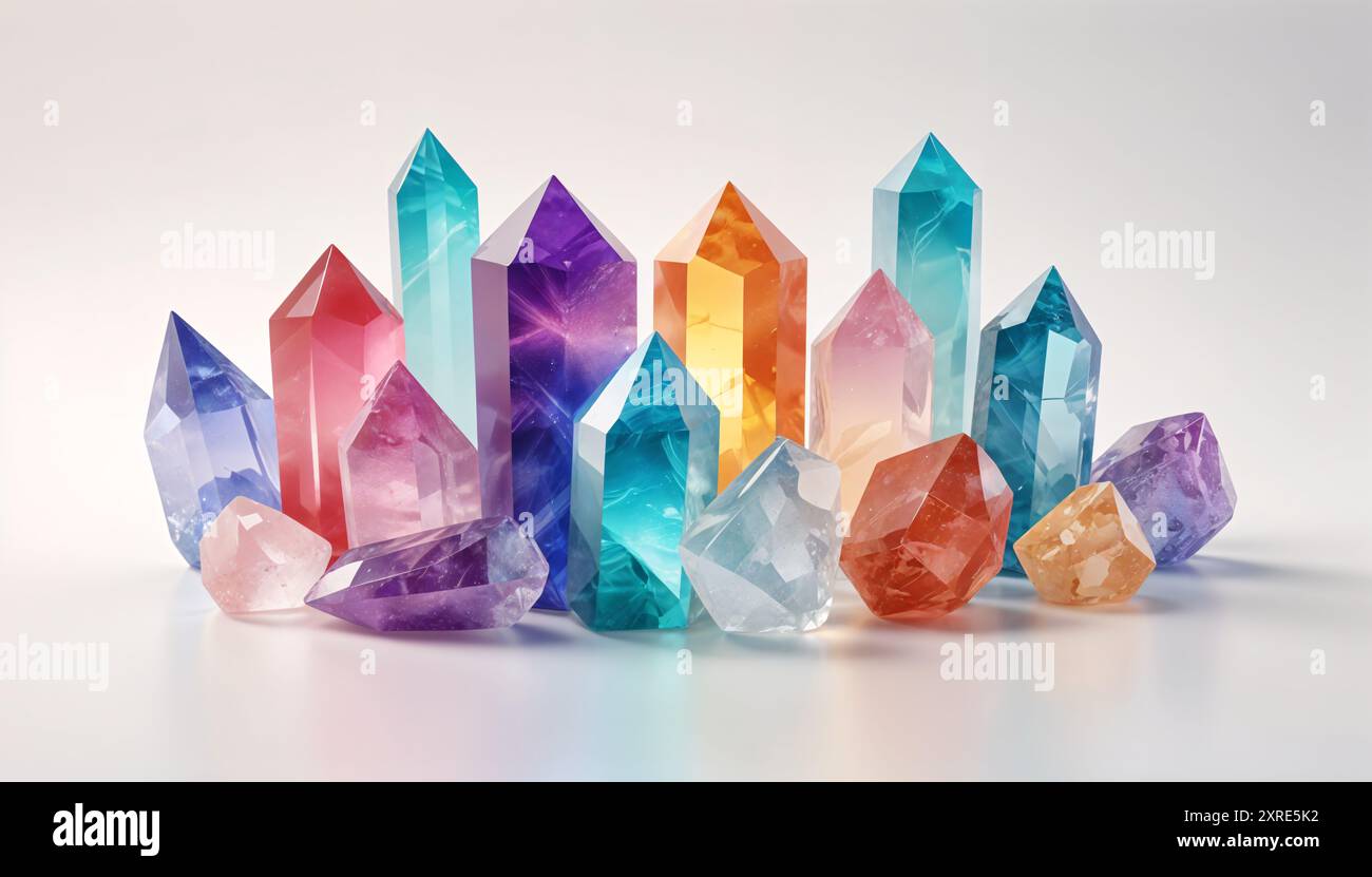Gemstones, crystals and diamonds of different shapes and colors. Energy ...