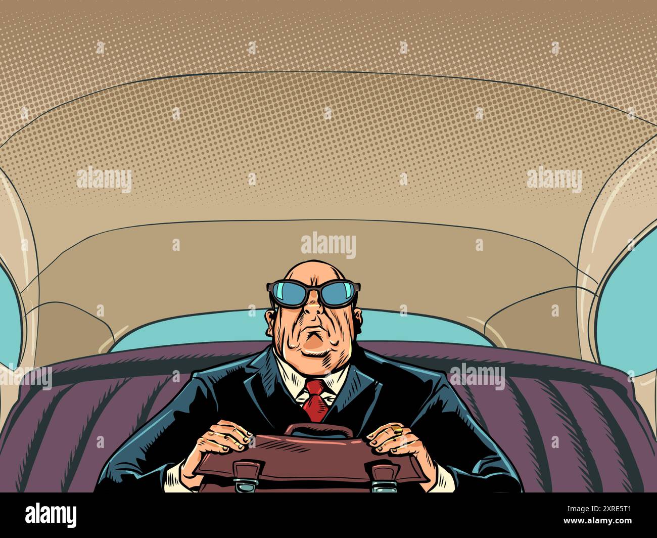 An important male businessman in glasses is driving in a car. A serious ...