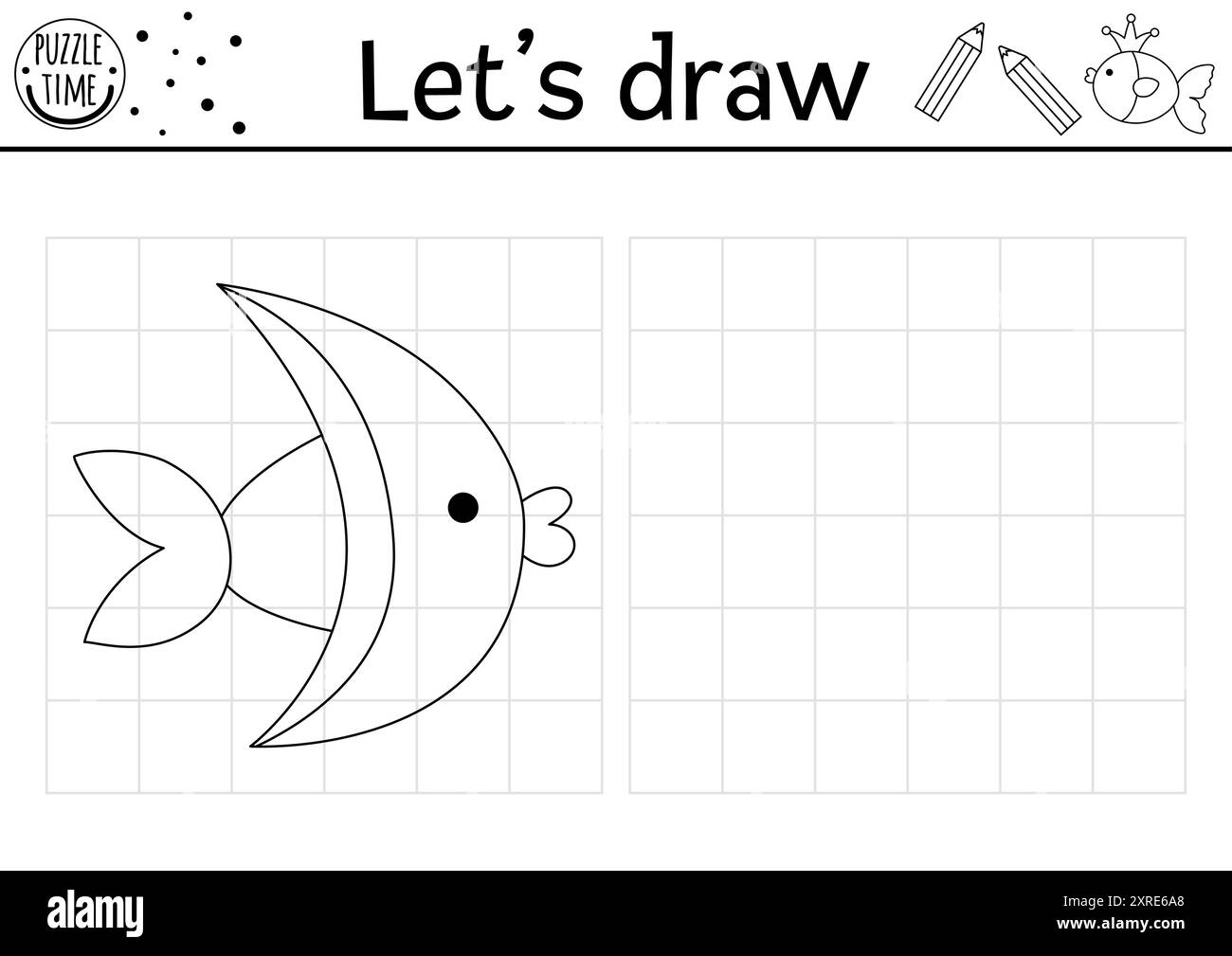 Draw the fish. Vector ocean kingdom drawing practice worksheet with ...