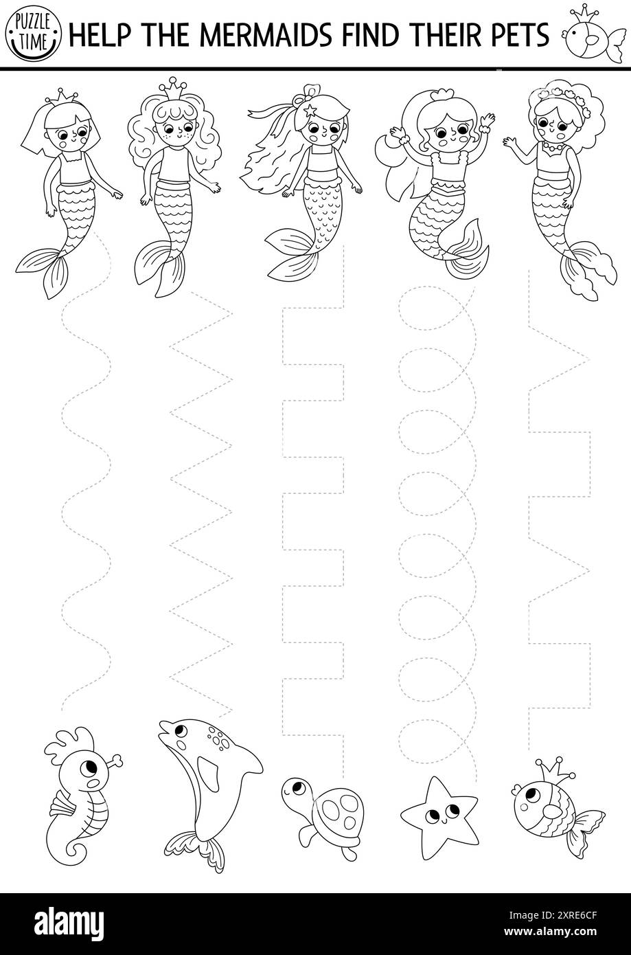 Vector mermaid handwriting practice worksheet. Ocean kingdom printable ...