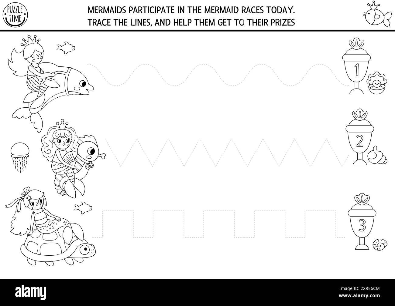 Vector mermaid handwriting practice worksheet. Ocean kingdom printable ...