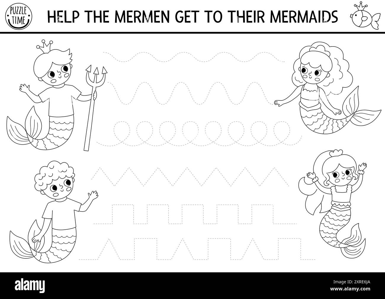 Vector mermaid handwriting practice worksheet. Ocean kingdom printable ...