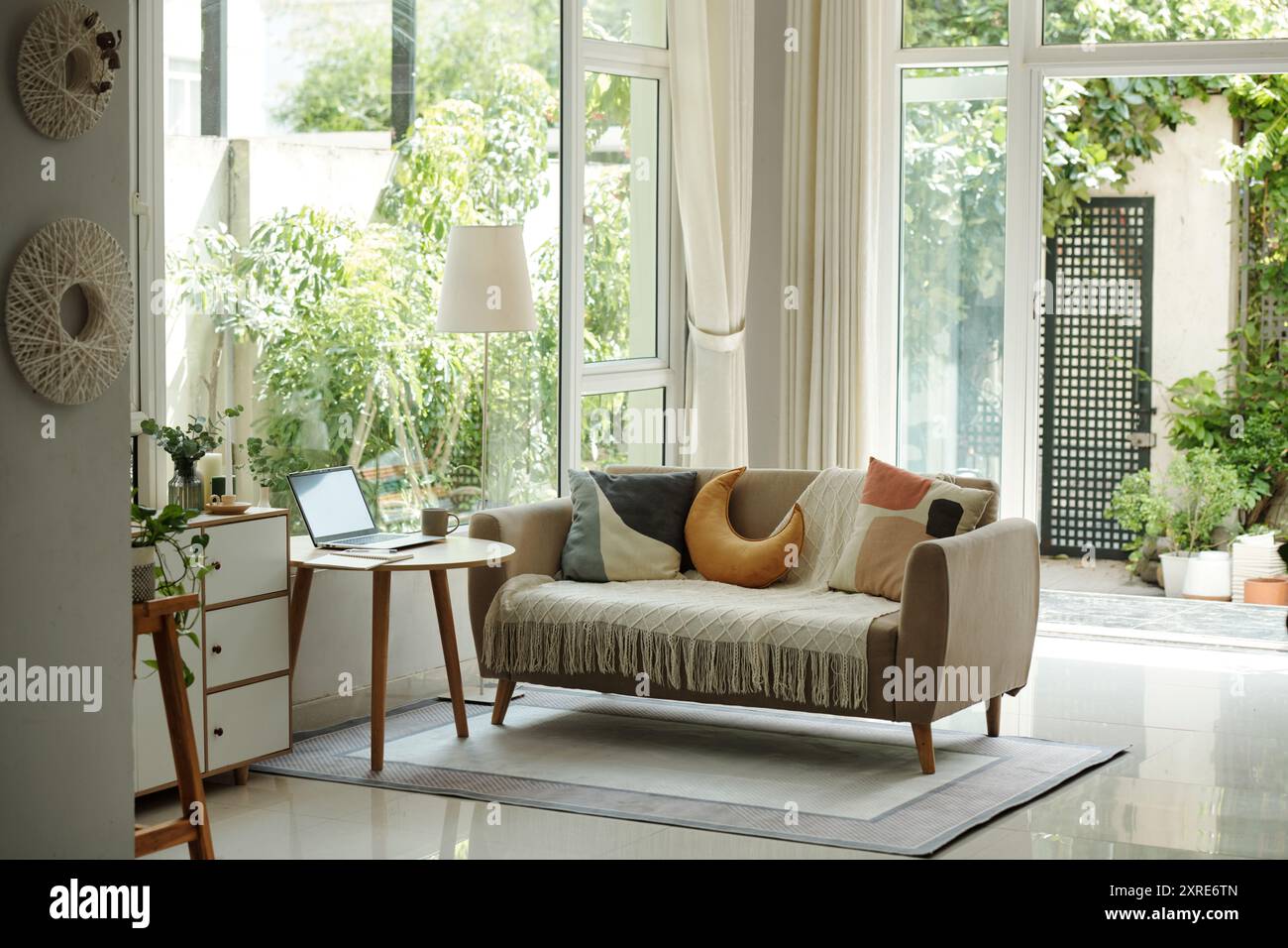 Big Design Living Room With Panoramic Windows Stock Photo - Alamy