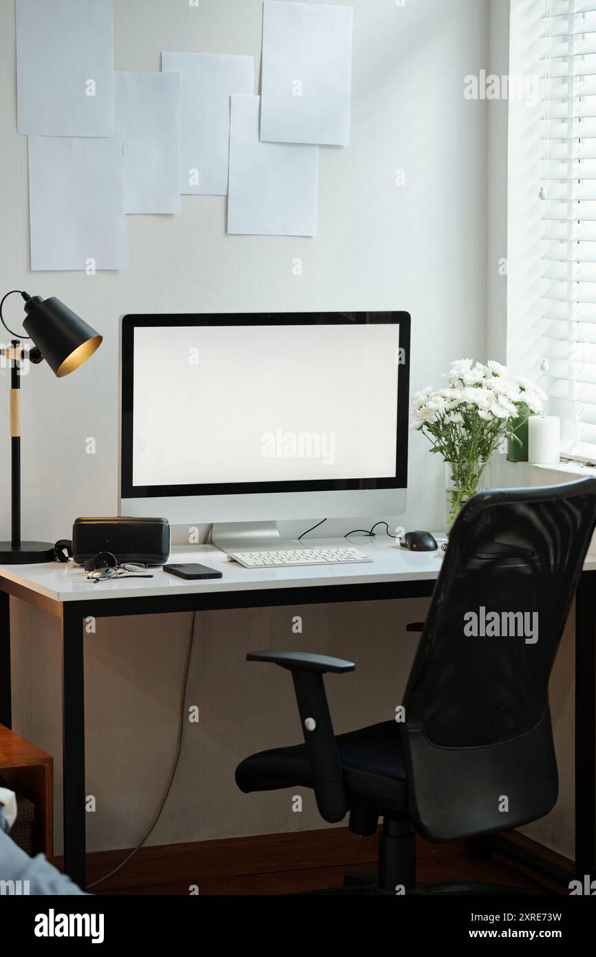 Workplace With Computer Monitor In The Room Stock Photo - Alamy