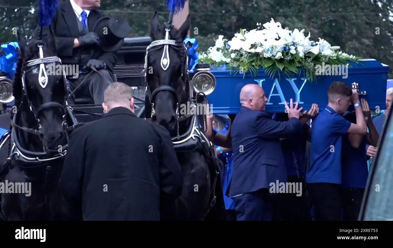 Screengrab taken from PA Video of the coffin of Jay Slater being ...