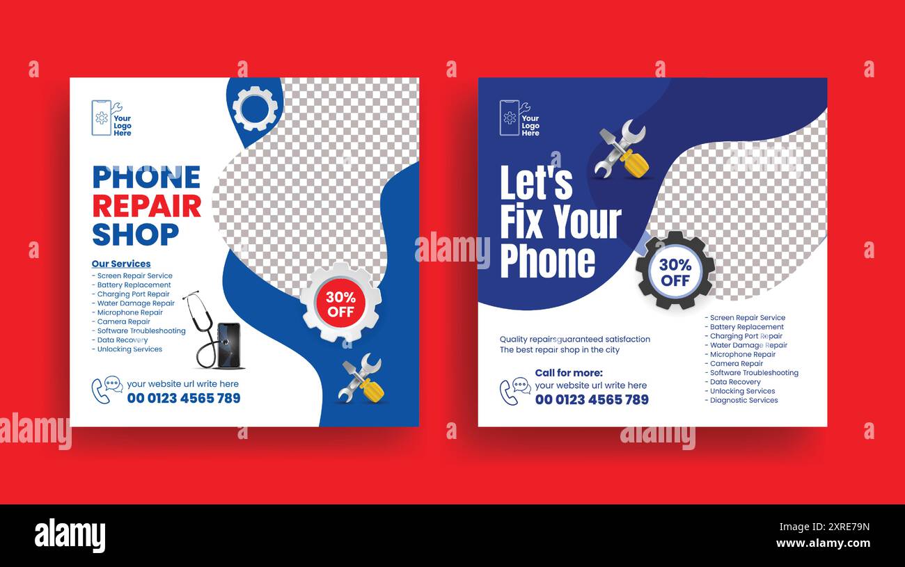 Editable Phone repair service social media posts banner and Technology ...