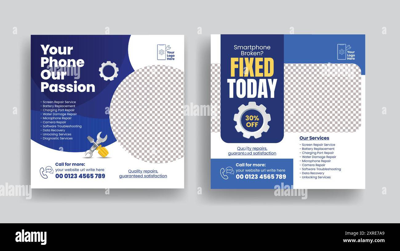 Editable Phone repair service social media posts banner and Technology ...