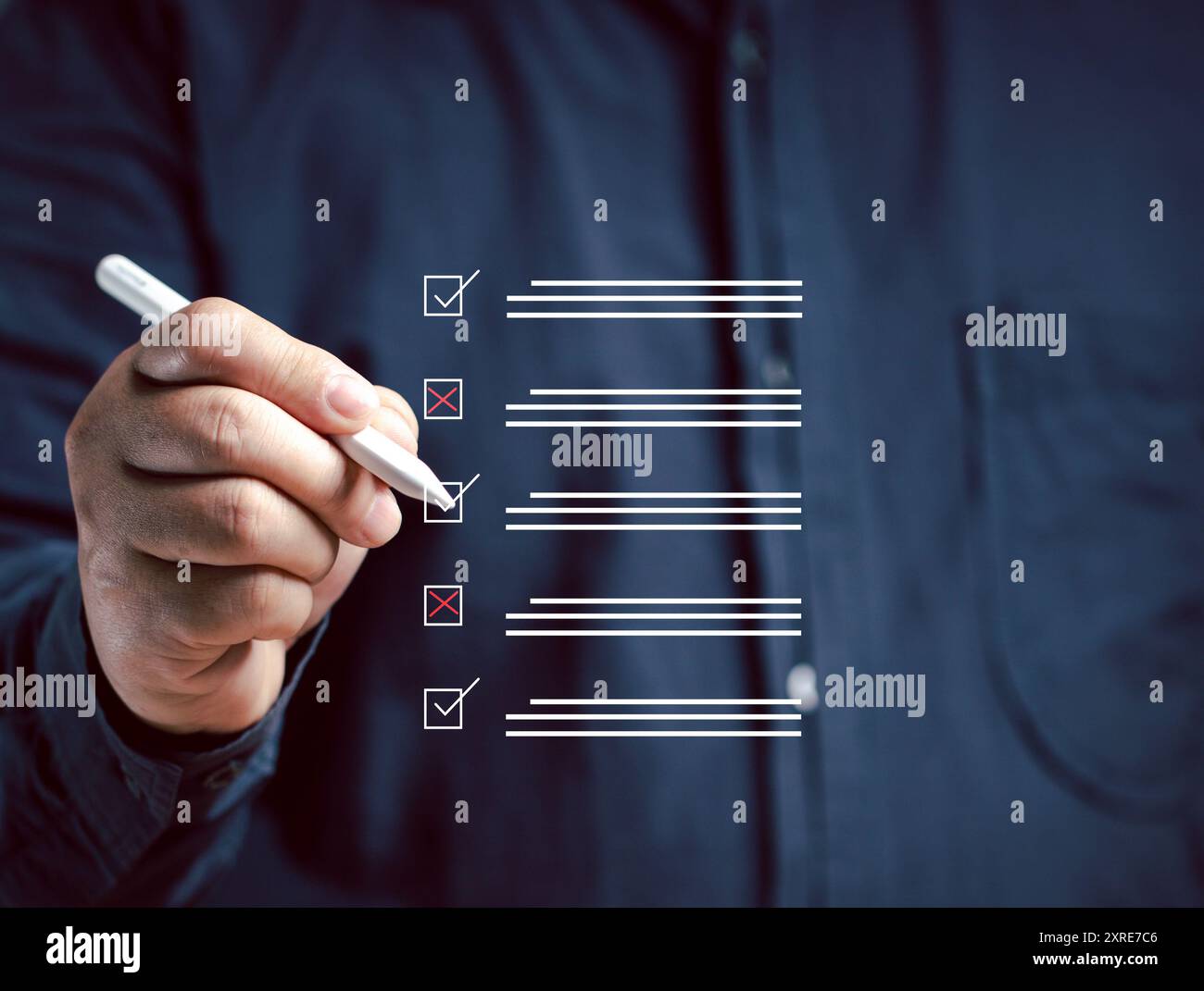 Marking on checklist box isolated on virtual screen. Checklist concept ...