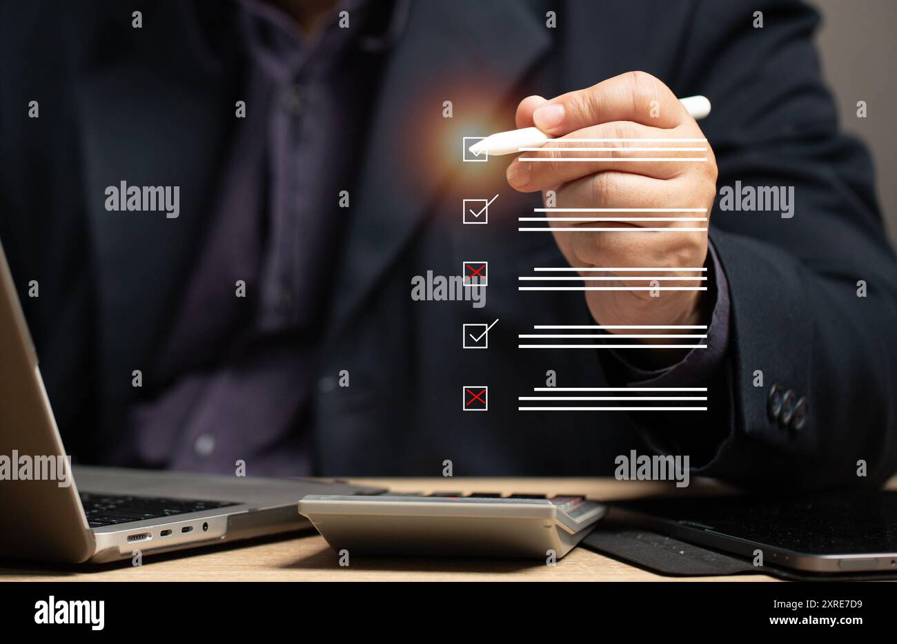 Marking on checklist box isolated on virtual screen. Checklist concept ...