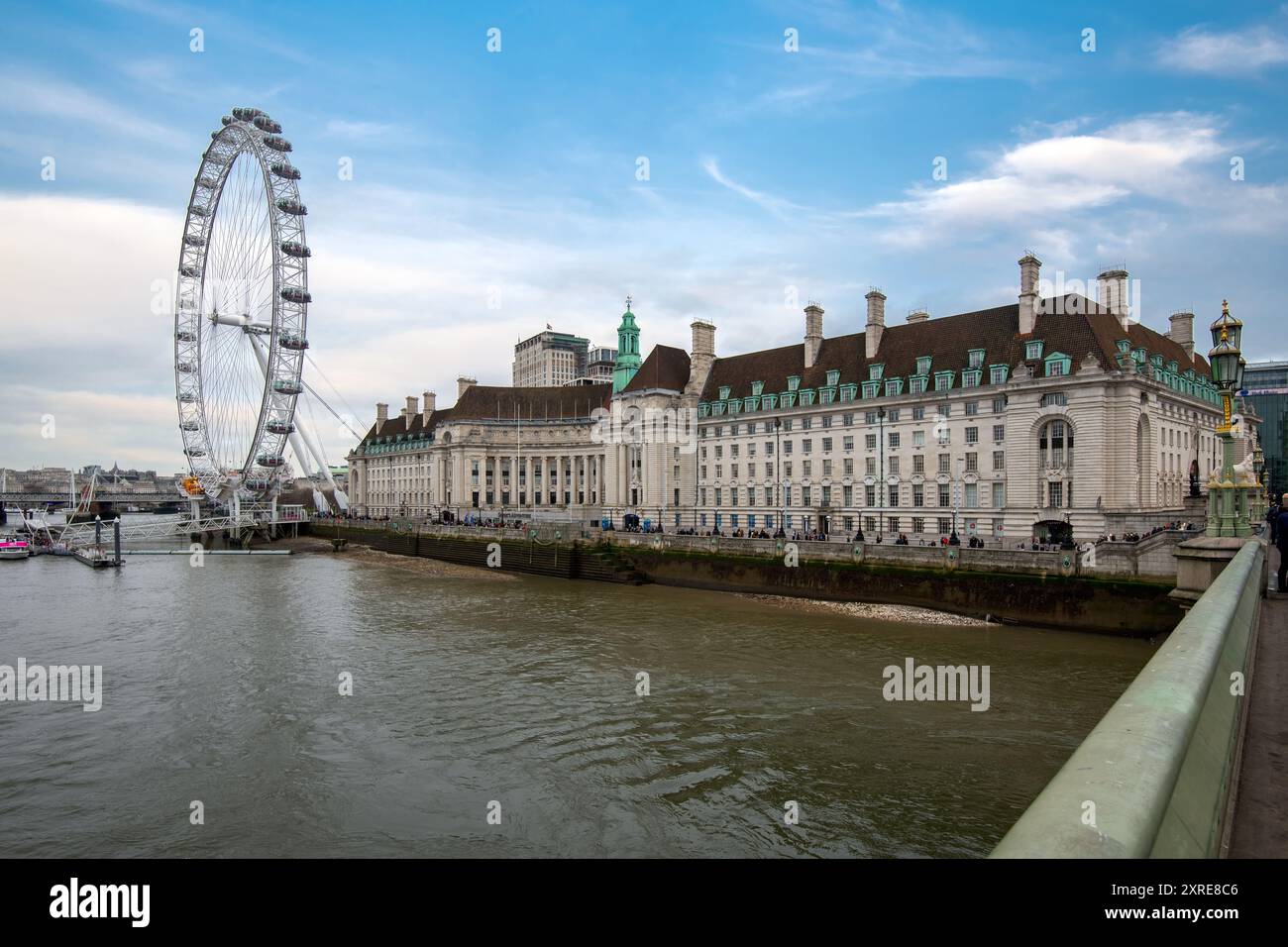 The London Eye on the South Bank of the River Thames Day Time Stock ...
