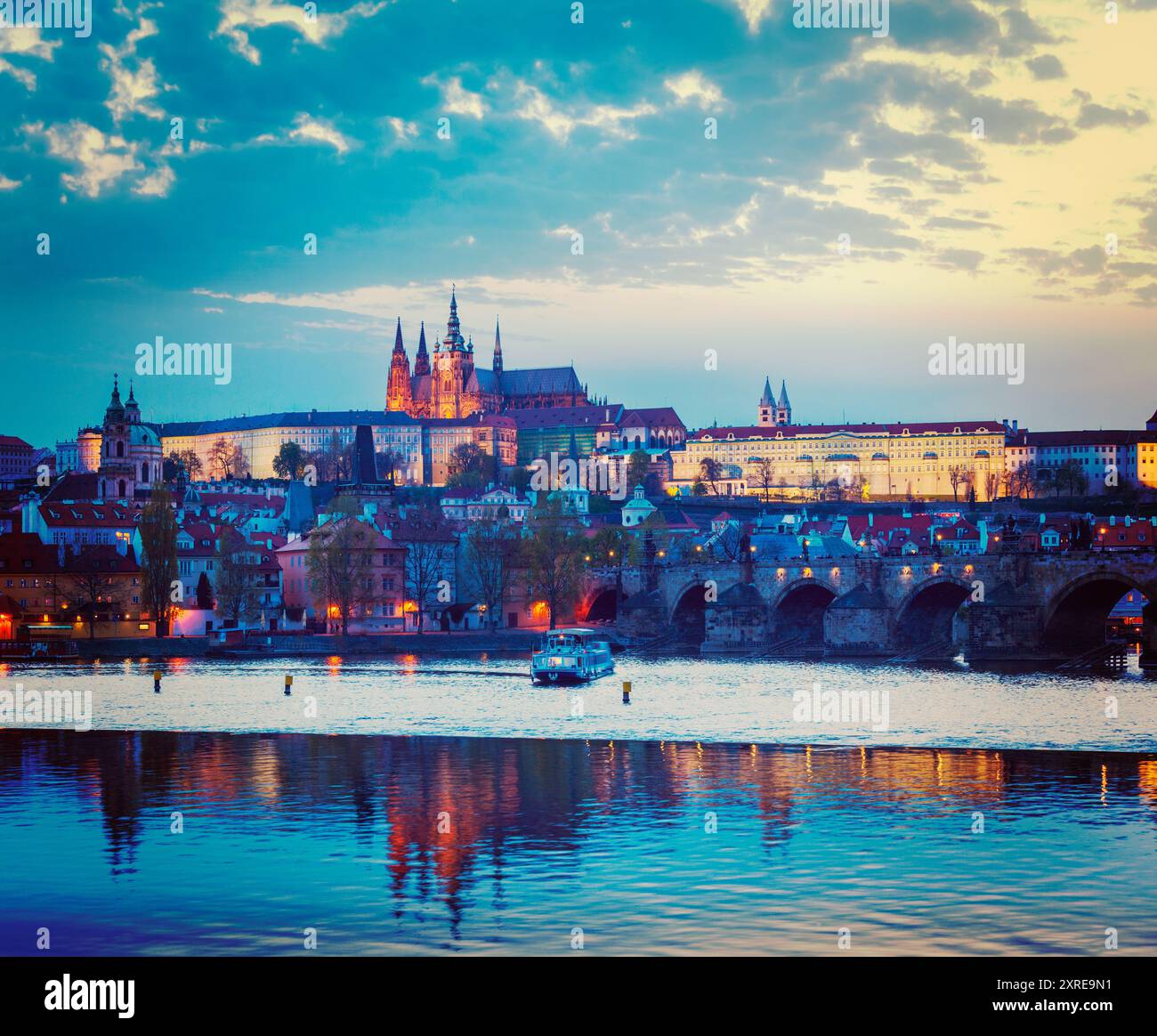 View of Charles Bridge and Prague Castle in twilight Stock Photo - Alamy