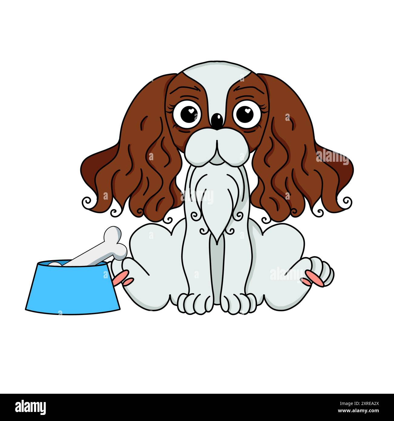 Cartoon cavalier king charles spaniel dog with bone Stock Photo - Alamy