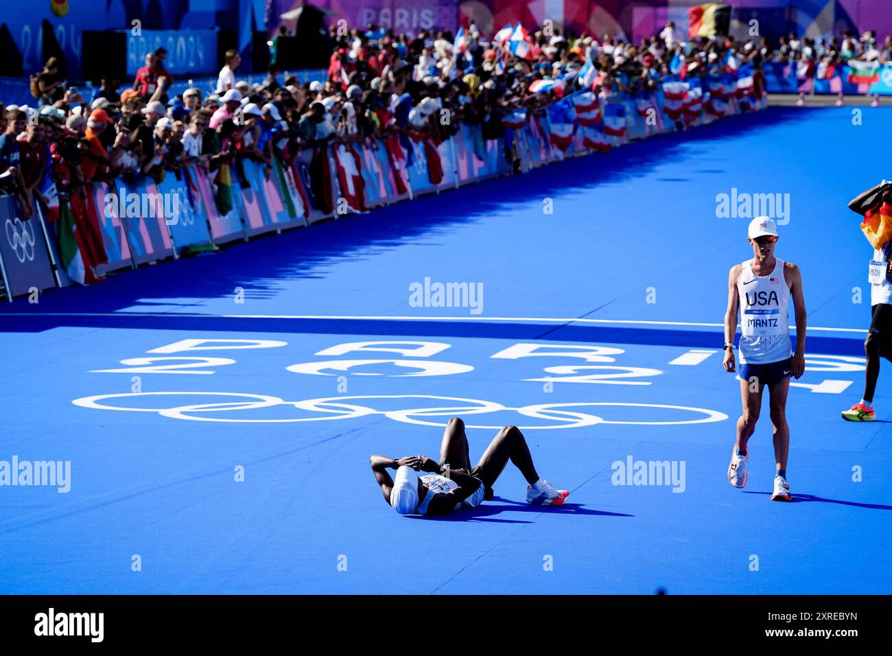 Paris, France. 10th Aug, 2024. Runner completes at the Men's Marathon ...