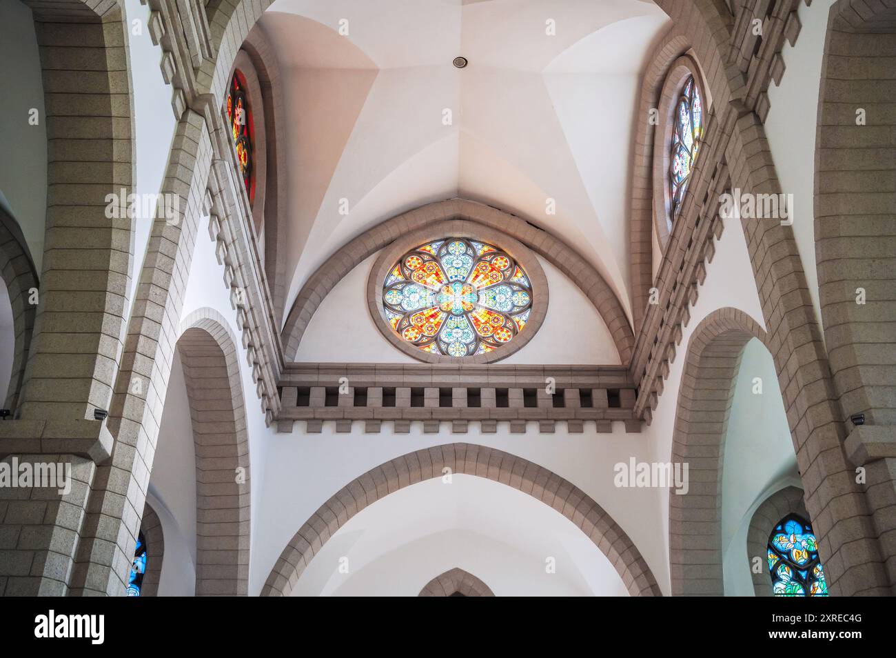 ceiling inside the Catholic church with mosaics on stained glass ...