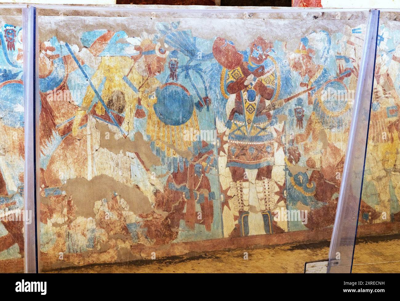 Mayan murals, Cacaxtla, Mexico. Colorful mesoamerican battle mural ...