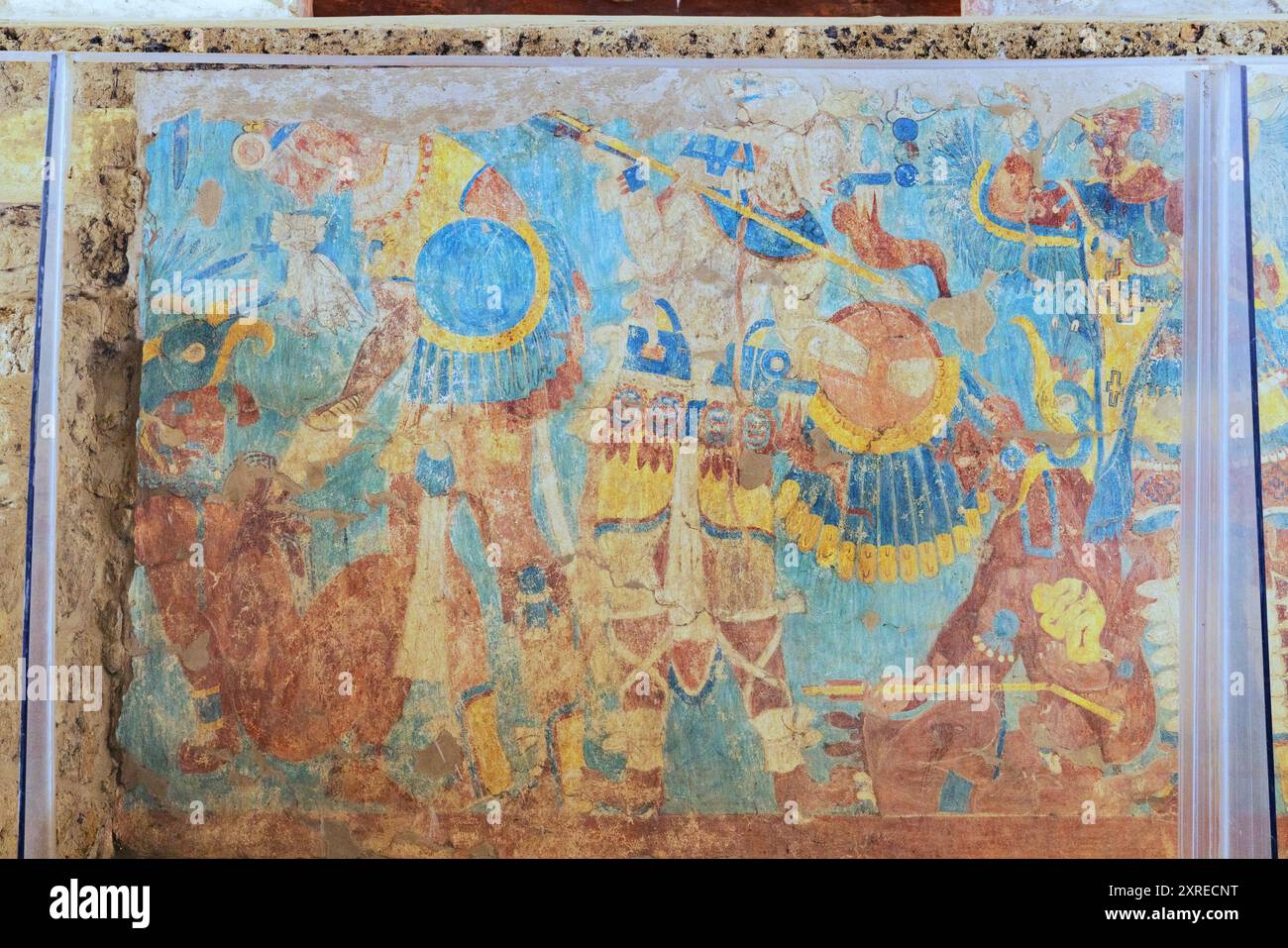 Maya murals, Cacaxtla, Mexico. Colorful mesoamerican battle mural ...