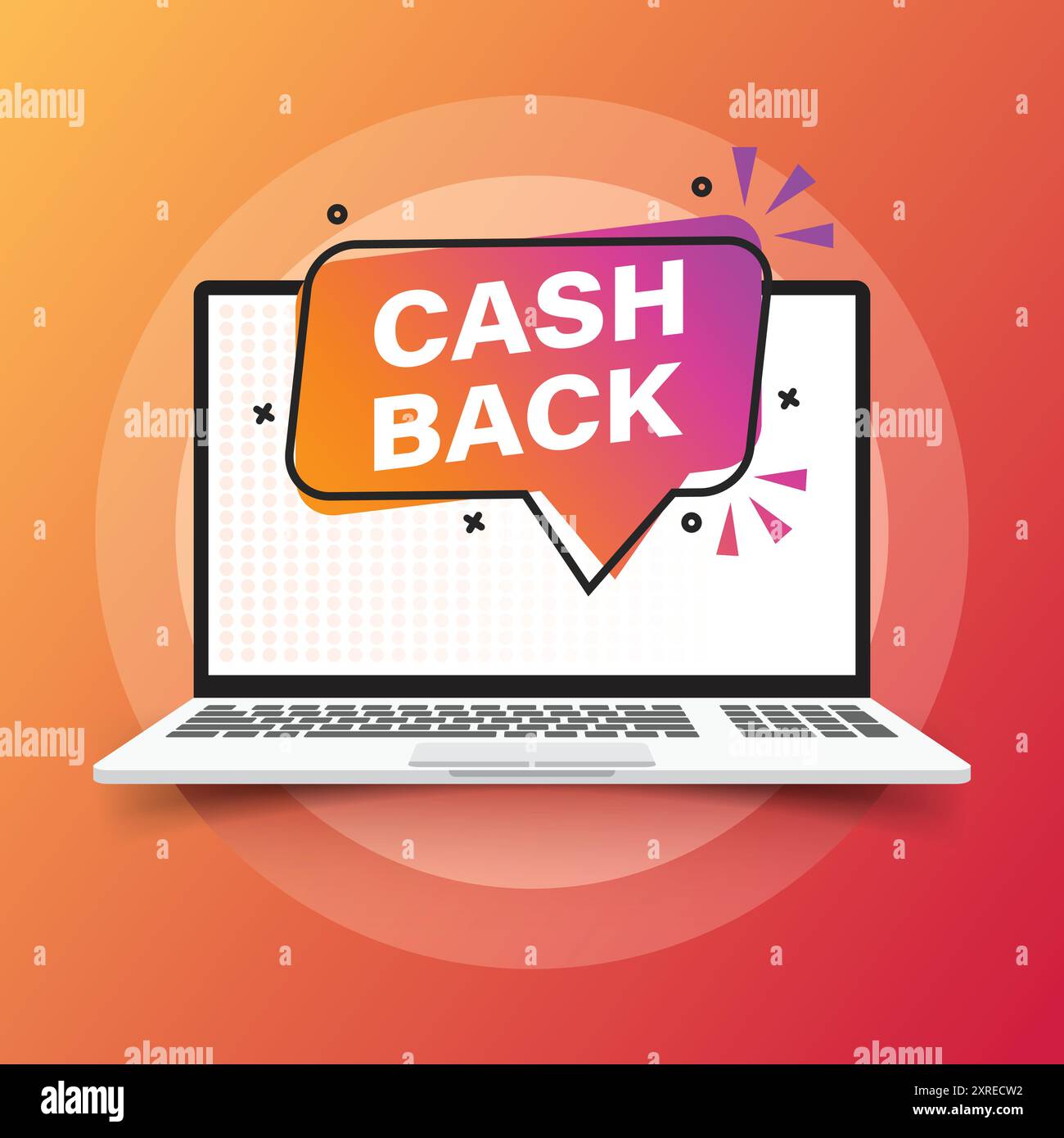 Cashback with computer laptop icon in flat style. Money back label ...