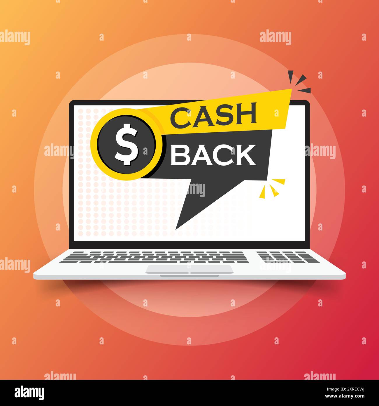 Cashback with computer laptop icon in flat style. Money back label ...