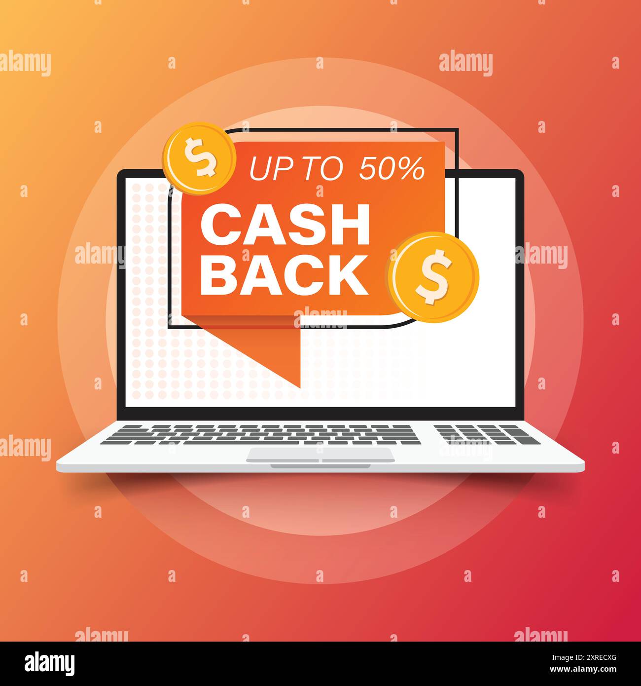 Cashback with computer laptop icon in flat style. Money back label ...