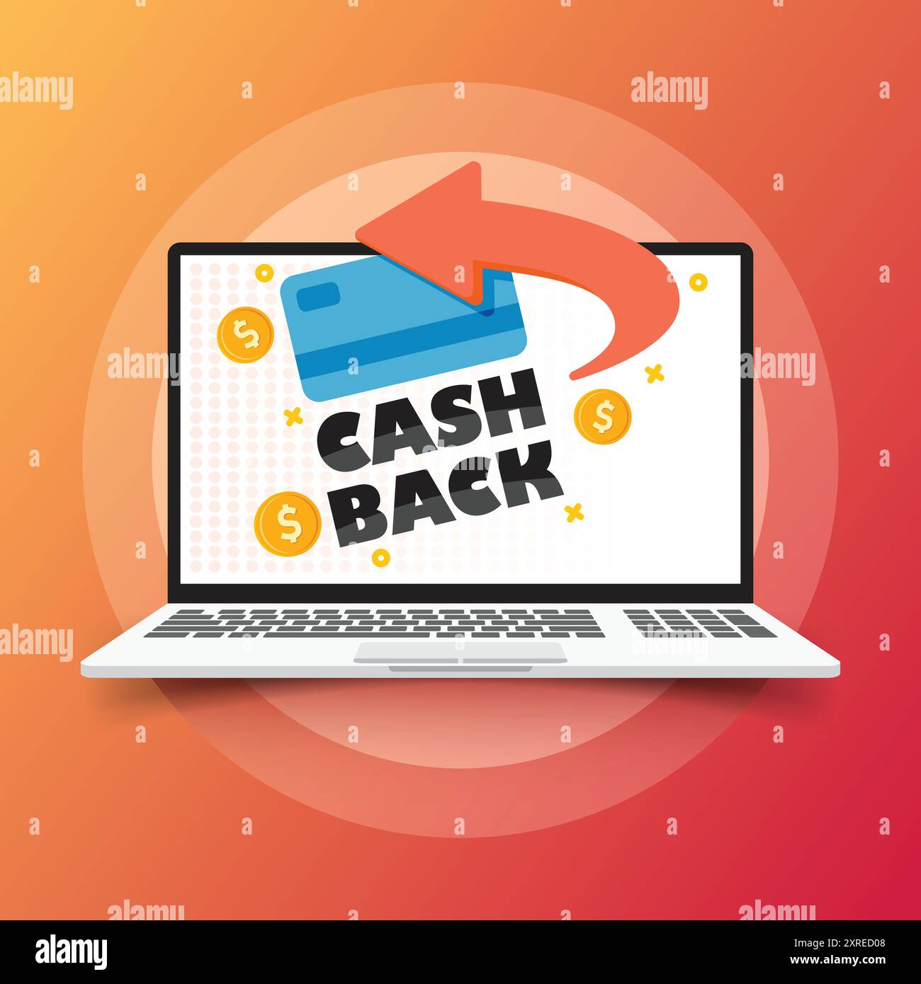 Cashback with computer laptop icon in flat style. Money back label ...