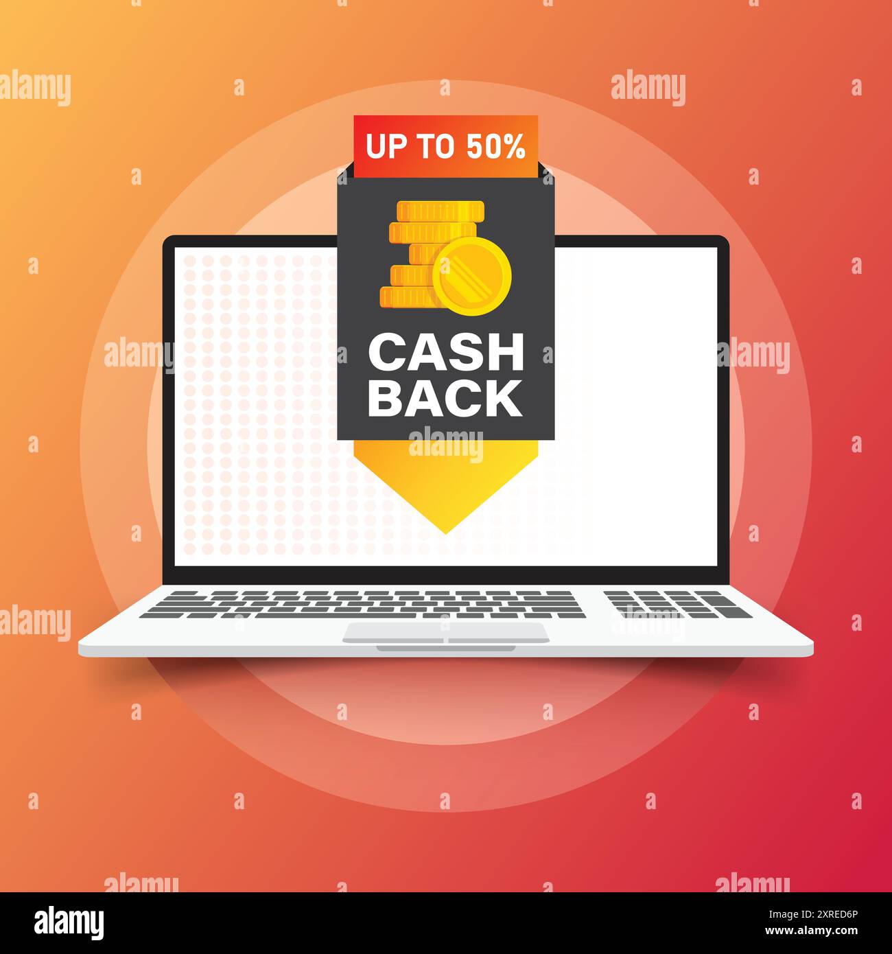 Cashback with computer laptop icon in flat style. Money back label ...